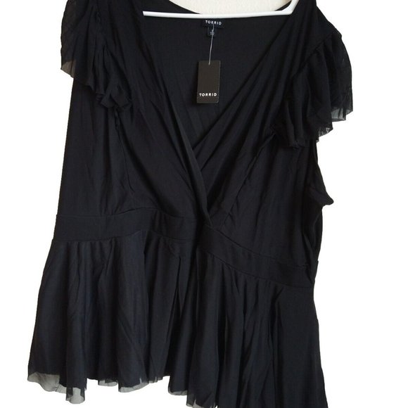 torrid | Tops | Torrid 5x Black Mesh Ruffle Sleeves Top Nwt | Poshmark